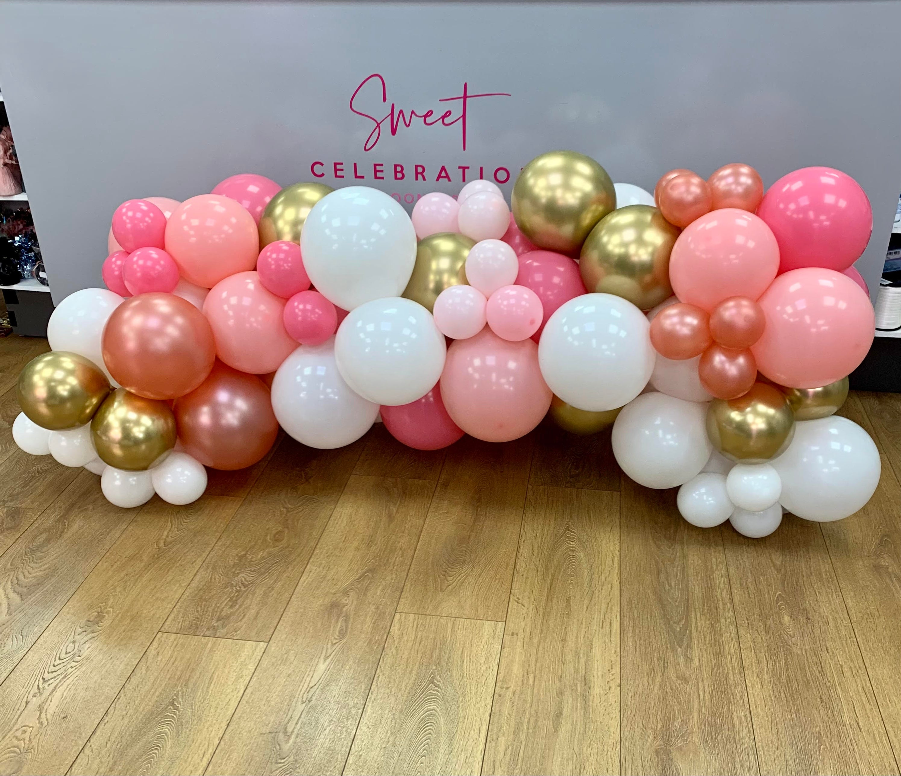 Pink and Gold Balloon Garland — Sweet Celebrations Ltd